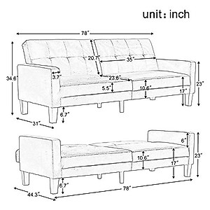 LTT Futon Sofa Bed, Futon Couch, Folding Sofa Bed Dual-Purpose Multi-Functional Sofa Bed Upholstery Fabric Living Room Sofa （Teal）