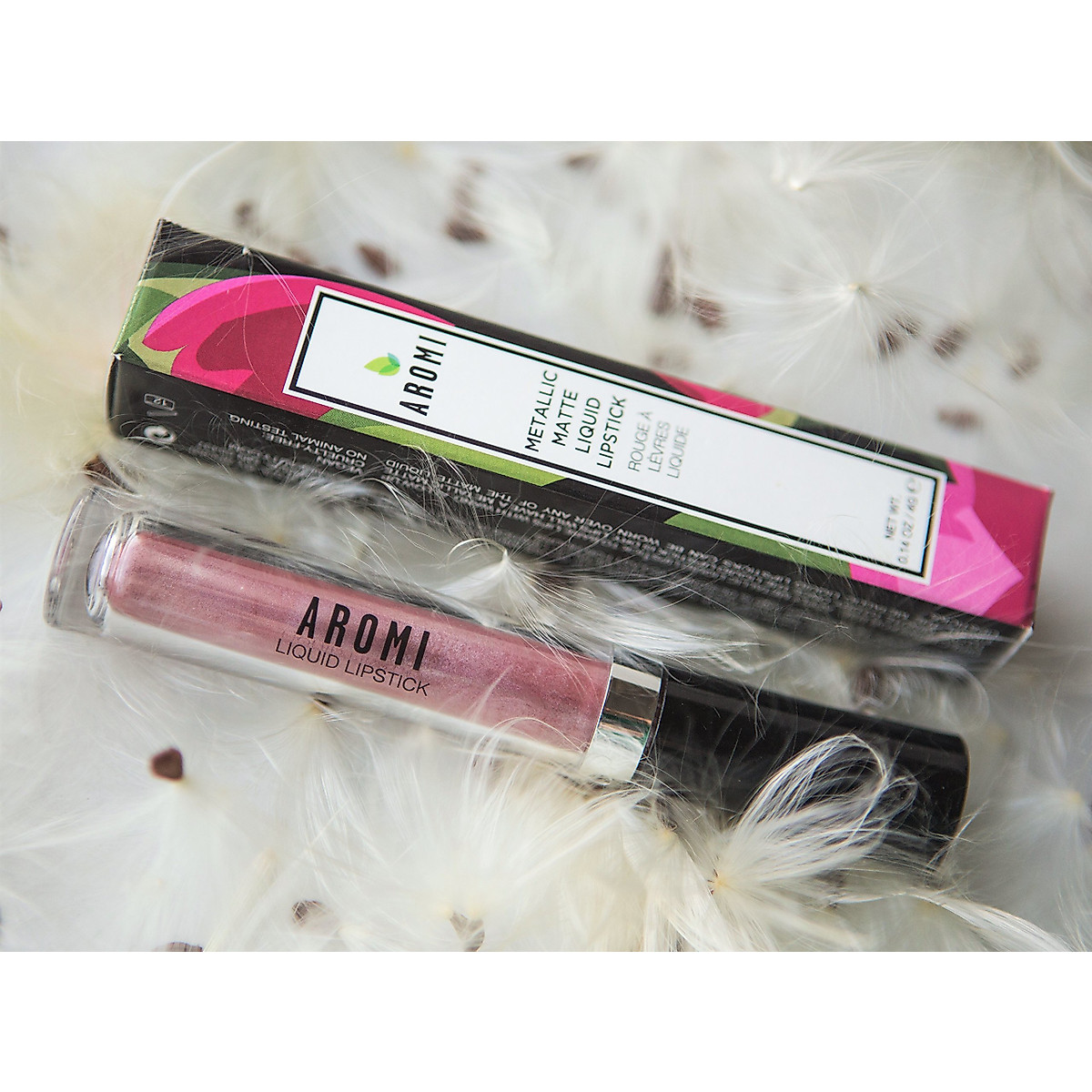 Aromi Dusty Rose Metallic Liquid Lipstick, Rosy Pink Nude Lip Color, Shimmery Finish, Waterproof, Long Lasting, Vegan, Cruelty-Free, Handmade (Pixie Dust)