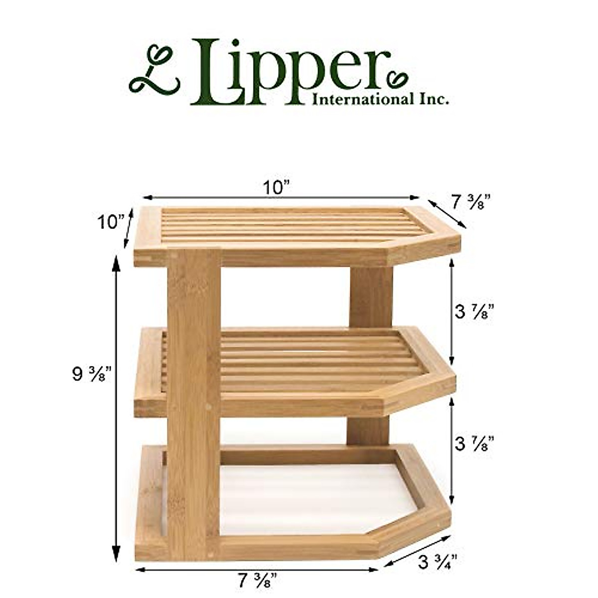 Lipper International 8883 Bamboo Wood 3-Tier Corner Kitchen Storage Shelf, 10" x 10" x 9-1/2"