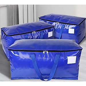 Extra Large Moving Bags with Long Handles &Strong Zippers,Extra Large Storage Bags for Space Saving, Fold Flat, Clothing Blanket Storage,Alternative to Moving Box (blue, 4PACK)