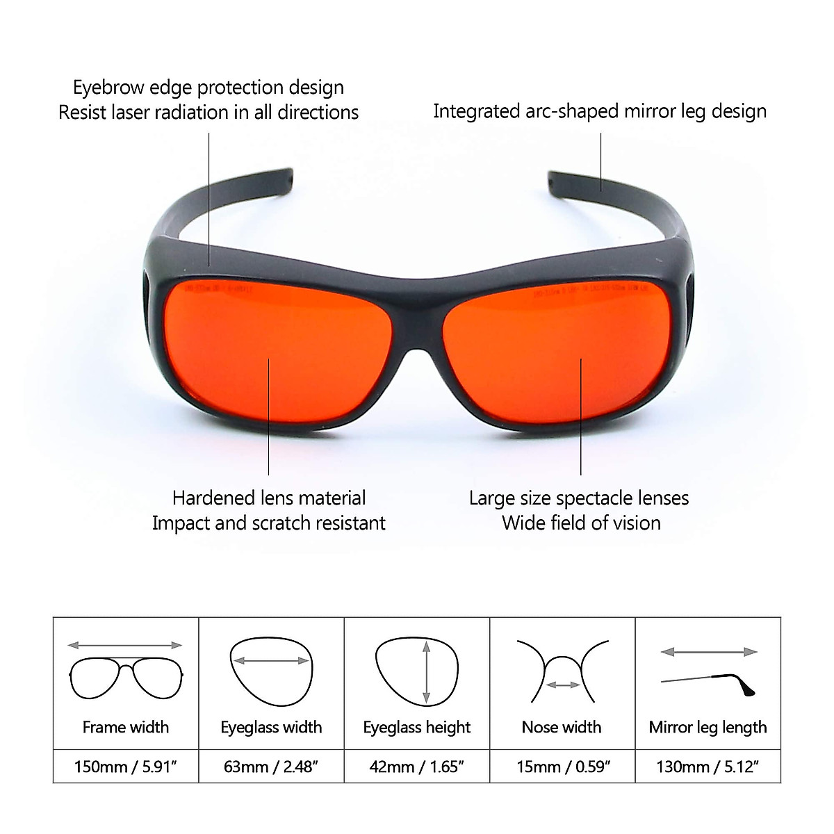 JILERWEAR 190nm-540nm Professional Laser Protective Glasses for 405nm,445nm, 532nm Laser and Violet/Blue/Green Laser Safety Goggles 450nm（ Specifically for 532nm laser ）