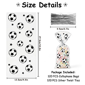 NEPOG Soccer Cellophane Treat Bags, 120 Pieces Soccer Goodie Bags Football Treat Bags Party Favors Clear Candy Cello Bags with Sliver Twist Ties for Soccer Birthday Party Favors Supplies