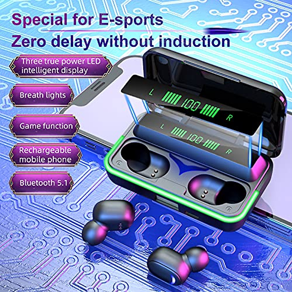 E10 True Wireless Earbuds Bluetooth 5.3 Headphones Touch Control with Wireless Mobile Power Earbuds Headphones Charging Case IPX4 Waterproof Stereo Earphones in-Ear Built-in Mic Headset