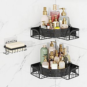 NADAMOO Rotating Corner Shower Caddy, 2 Pack 360° Rotate Turntable Shower Organizer Shelf with Soap Holder，Adhesive Stainless Steel Storage Rack for Bathroom and Kitchen