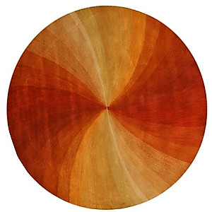 EORC, LLC Hand-Tufted Wool Orange Contemporary Abstract Swirl Rug, 6' Round, Red