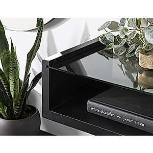 Kate and Laurel Holt Modern Floating Shelf, 18 x 10, Black, Floating Wood Shelf with Tempered Glass Top for Storage and Display