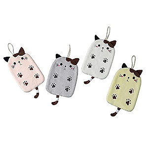 M-Tra Hand Towel – Premium Kitchen Hand Towels with Hanging Loop – Cute Design Dish Towels – Ultra-Absorbent Coral Fleece – Hand Towels for Kitchen, Bathroom, Dishes (1 pcs) (Pink, Kitty)