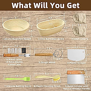 Tawuheik Bread Banneton Proofing Basket Set of 2, 9 Inch Round & 10 Inch Oval Cane Sourdough Baskets Proofing Set, Artisan Bread Kit, Bakers Gifts, Professional & Home Sourdough Bread Baking