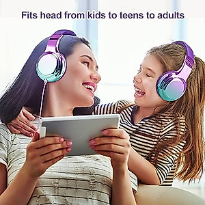 QearFun Headphones for Girls Kids for School, Kids Wired Headphones with Microphone & 3.5mm Jack, Teens Noise Cancelling Headphone with Adjustable Headband for Tablet/Smartphones-Gradient Deep Purple