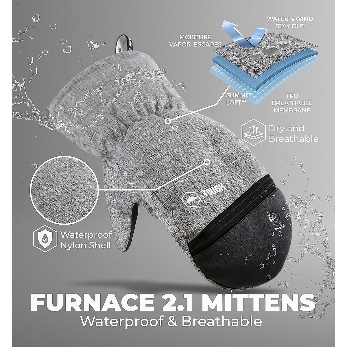 Tough Outdoors Winter Ski Mittens for Women & Men - Snow Mittens Cold Weather - Warm Insulated Waterproof Snowboard Gloves