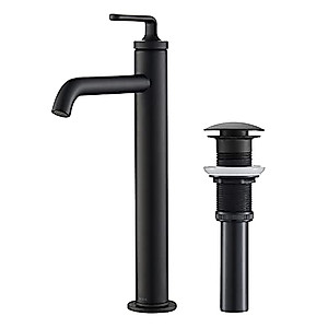 KRAUS Novis Single Handle Vessel Sink Bathroom Faucet with Pop-Up Drain in Matte Black, KVF-1220MB