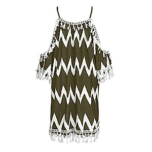 KYLEON Dress for Women Summer Casual Bohemian Off Shoulder Beach Dresses Tassel Swing Mini Short Sundress