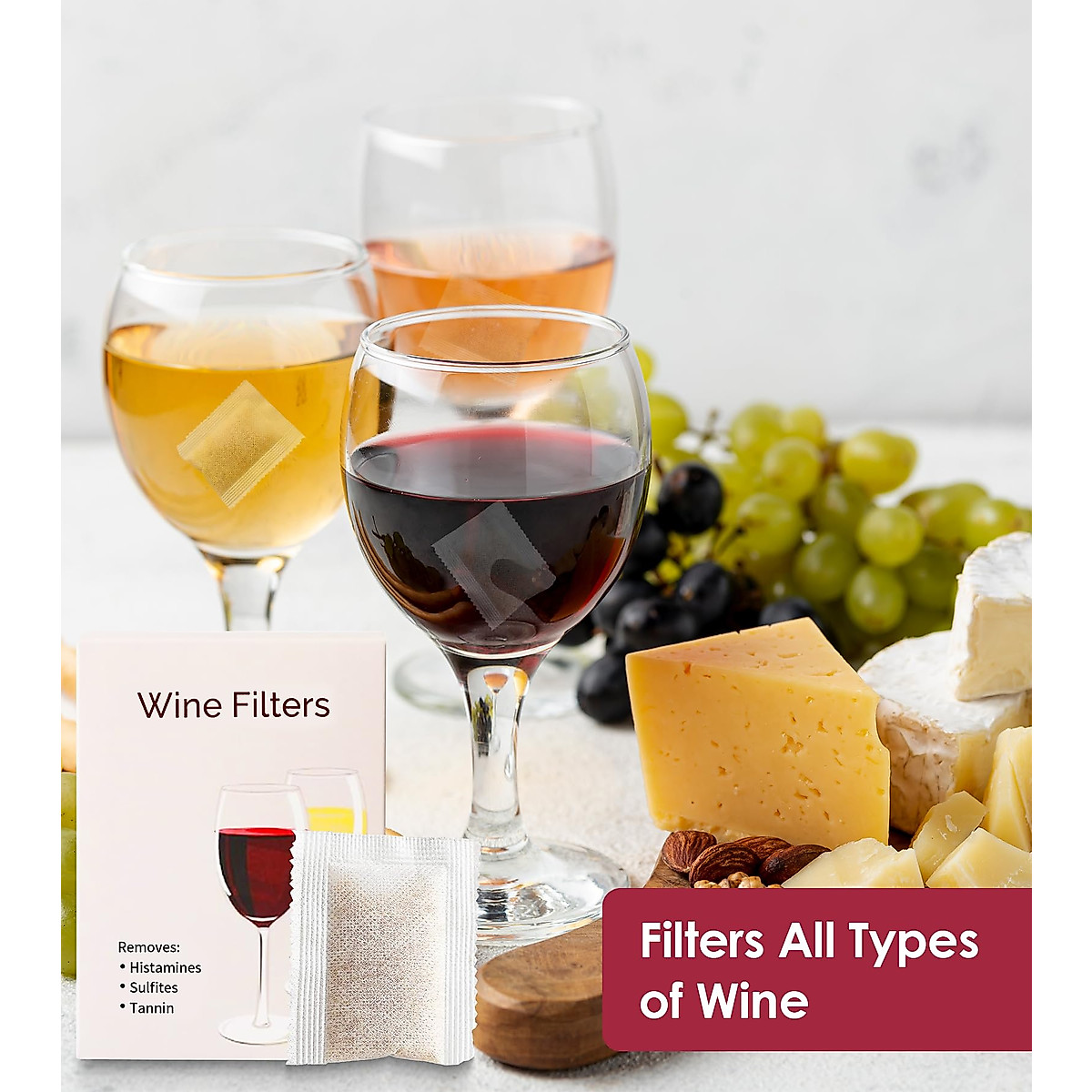 YARKOR Wine Filter 12 Packs, Removes Histamines and Sulfites, Reduce and Alleviate Wine Allergies & Sensitivities - Stops Red Wine Headaches Nausea, Natural Purifier Filters