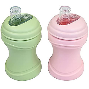 Re-Play 8oz Transition Sippy Cups for Baby Toddler, Medical Grade Silicone Soft Spout & Travel Lid, Easy to Hold Hourglass Shape, Made in USA from Recycled Milk Jugs - Ice Pink/Leaf