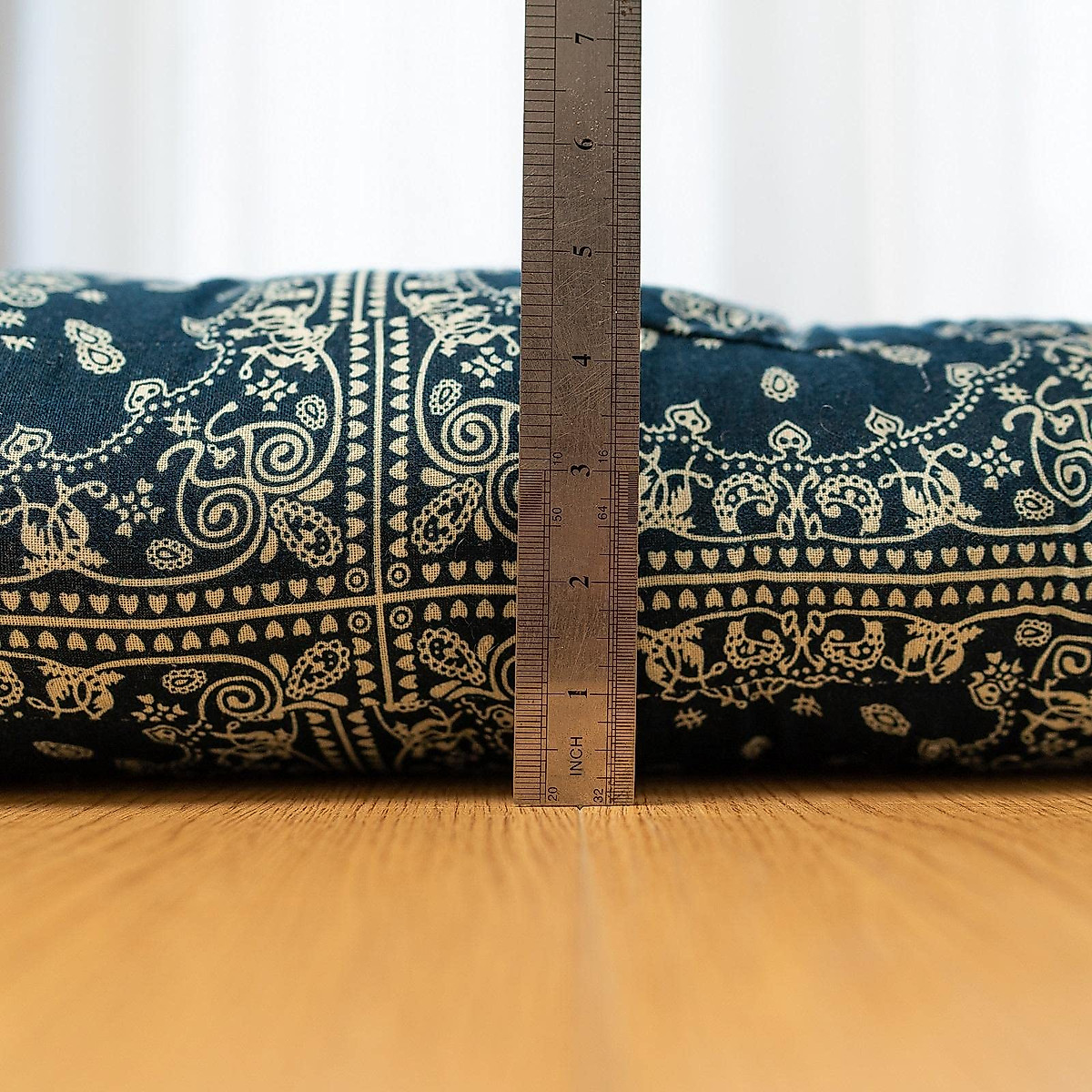 SHAREMILY Square Floor Cushion Cotton Linen Floor Pillow Solid Tufted Meditation Yoga Tatami Seating Cushion for Living Room Balcony Bay Window Bedroom Garden Party, 23x23 Inch, Blue Futon