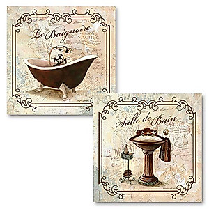 Classic French Clawfoot Bathtub and Pedestal Sink Salle De Bain and Le Baignoire by Gregory Gorham- 2-12x12" Unframed Paper Posters