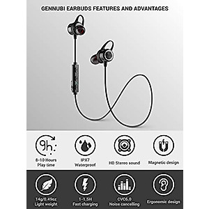 Bluetooth Earbuds Wireless Magnetic Headset Sport Earphones for Running IPX7 Waterproof Headphones 10 Hours Playtime High Fidelity Stereo Sound and Noise Cancelling Mic 1 Hour Recharge Black
