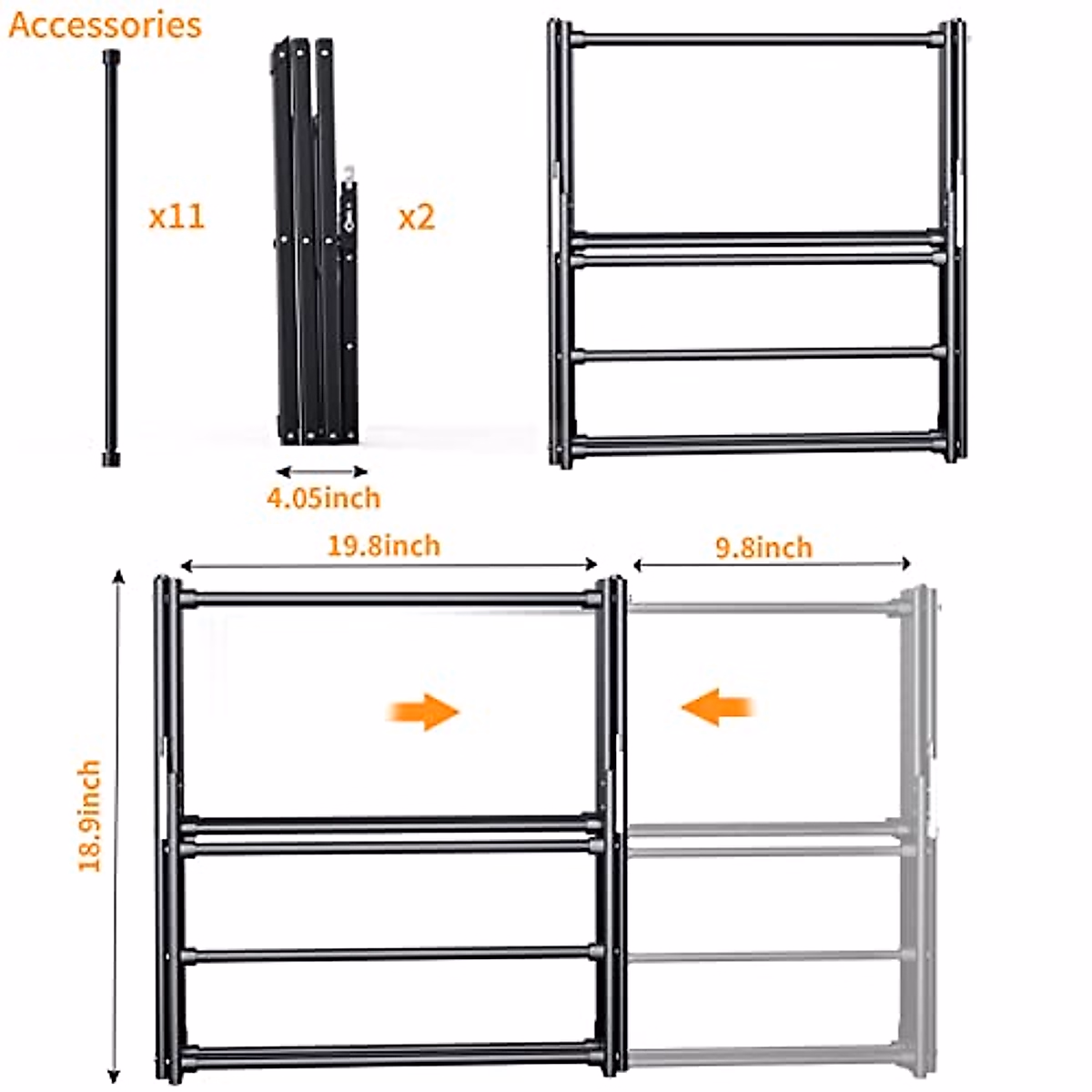 KeingGcopr Household Indoor Foldable Drying Rack Clothing, Laundry Drying Rack - 40" x 28.8" x 14.2", Space Saving Indoor&Outdoor, Black