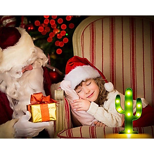 YiaMia LED Night Light LED Cactus Light Table Lamp Light for Kids' Room Bedroom Gift Party Home Decorations Green