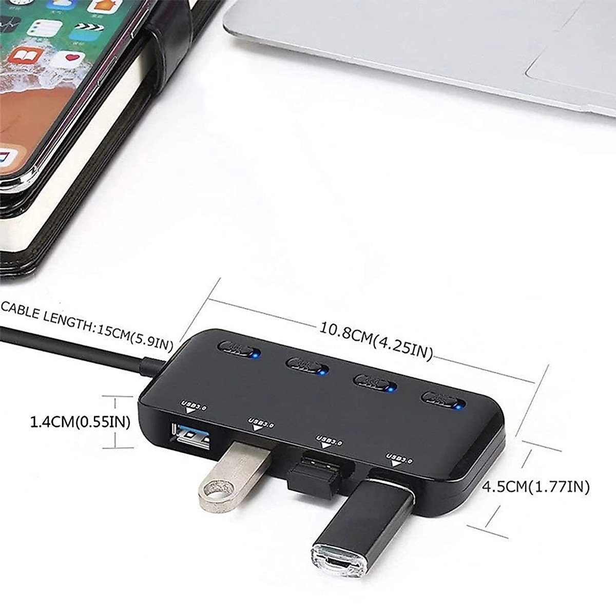 GPPZM USB3.0 Hub，4 Port High Speed Splitter Micro USB Hub Tablet Laptop Computer Notebook