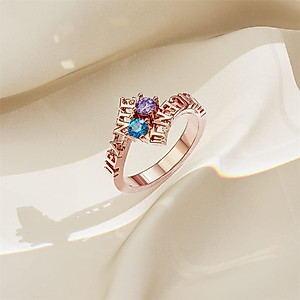 Zeekisfia Custom 3D Name Ring Creative Personalized Birthstone Ring Promise Ring for Her Women Mother Grandma Wife Jewelry Gifts