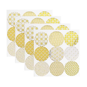12 Sheets Decorative Gold Circle Envelope Seals Stickers Gift Boxes Stickers Party Favor Bags Stickers Label Stickers Holiday Birthday Party Wedding Baby Shower Decorations (108 Pieces)