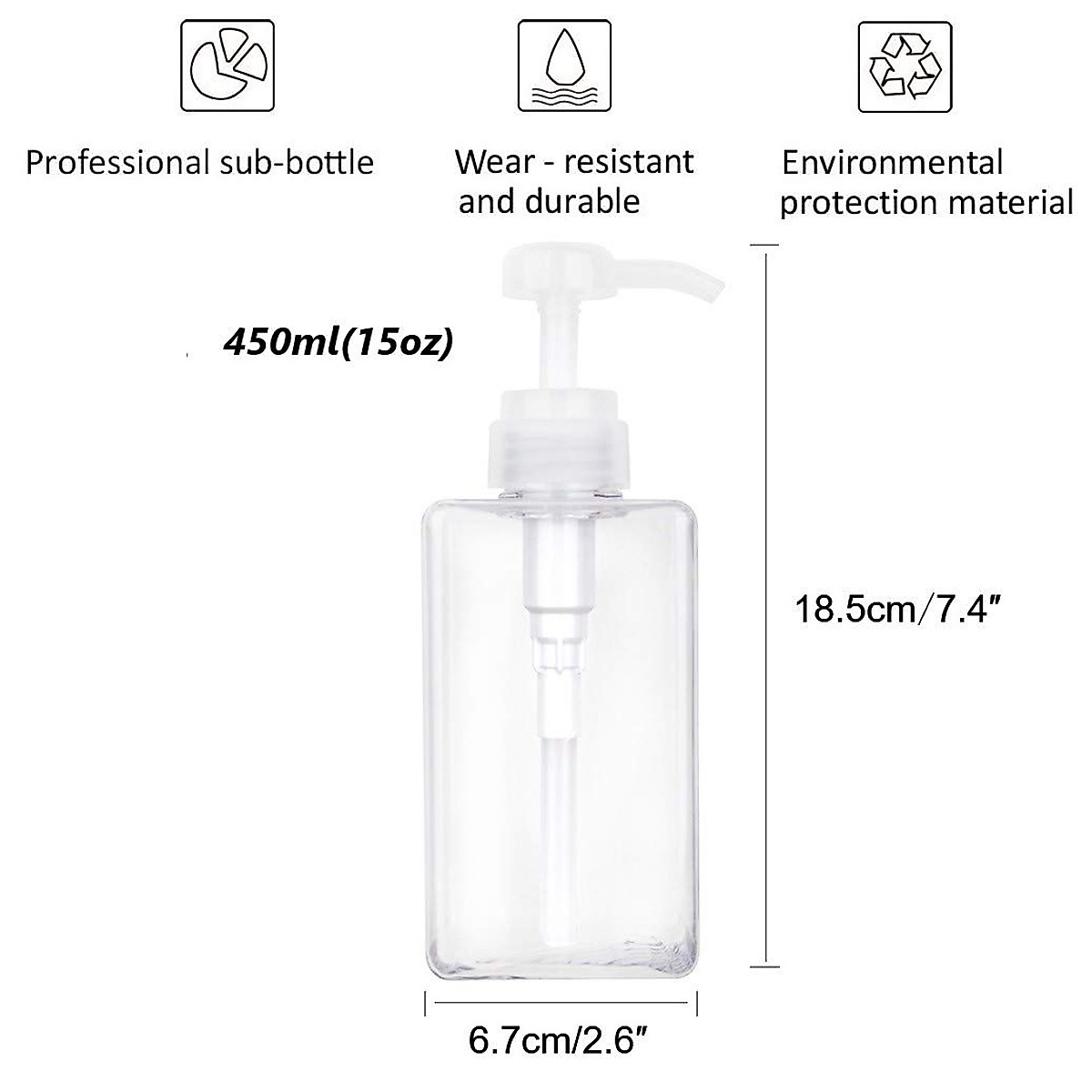 Pump Bottle, 15oz/450ml Refillable Plastic Empty Lotion Soap Dispenser Liquid Container for Shampoo or Body Wash, 2 Pack Clear