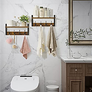 YMYNY Coat Rack Shelf Wall Mounted, Coat Hooks Set of 2, Entryway Coat Hanger with 8 Hooks, 31.5" Wall Floating Shelf with Hat Rack, for Kitchen, Bedroom, Bathroom, Rustic Brown UHWS001H-2