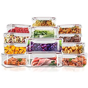 Utopia Kitchen Plastic Food Containers Set - Pack of 24 (12 Containers & 12 Snap Lids) Food Storage Containers with Airtight Lids - Reusable & Leftover Lunch Boxes - Leak Proof & Microwave Safe