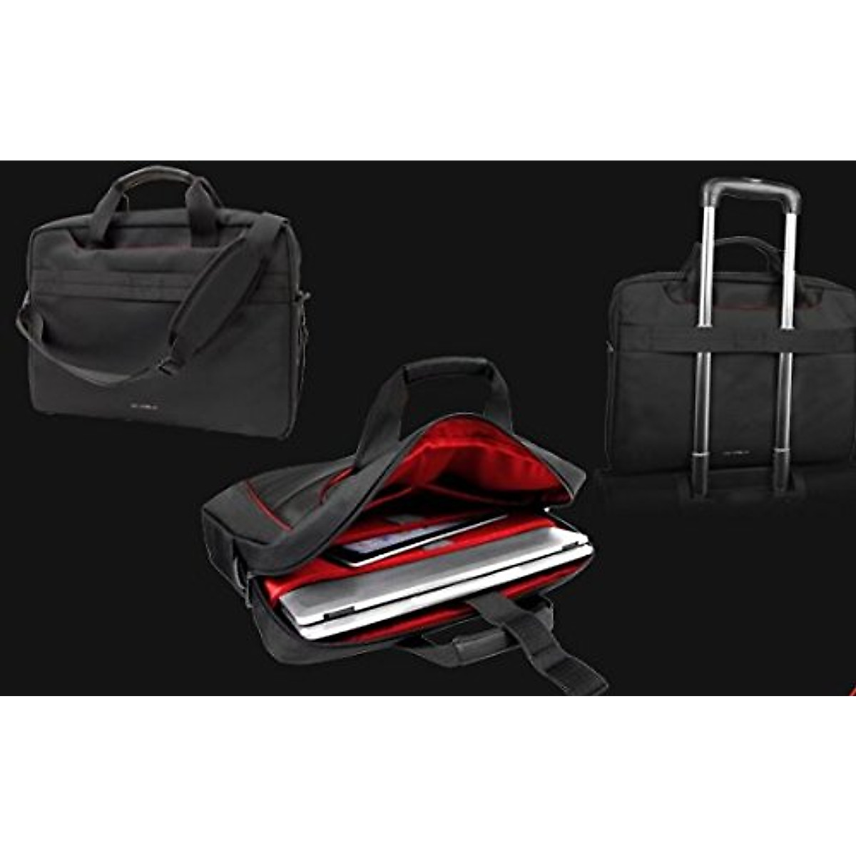 FERRARI Laptop Computer Messenger Bag Red with Black Piping and Embossed Yellow Logo