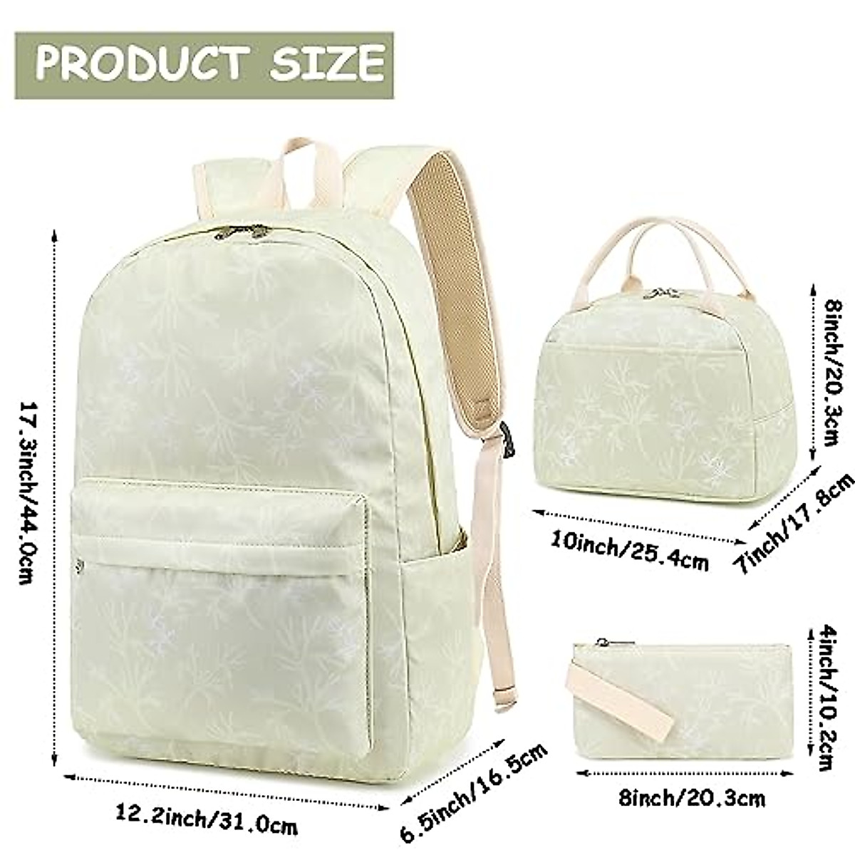 Bluboon Teen Girls School Backpack Kids Bookbag Set with Lunch Box Pencil Case Travel Laptop Backpack Casual Daypacks (Beige)
