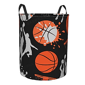 Gbuzozie Basketball Sport Pattern Round Laundry Hamper Storage Basket Toys Clothes Organizer Bin For Home Bathroom Bedroom Dorm Nursery, 38l