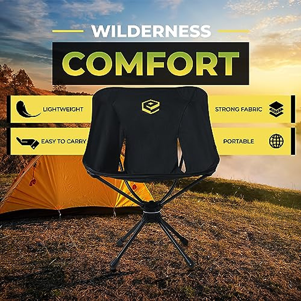 Ecomerr Portable Camping Chair - Bottle Sized Compact Foldable Chair with Carry Bag - Supports 330lbs - Outdoor Backpacking Chair Ultra Lightweight for Lawn, Hiking, Travel, Beach, Picnic