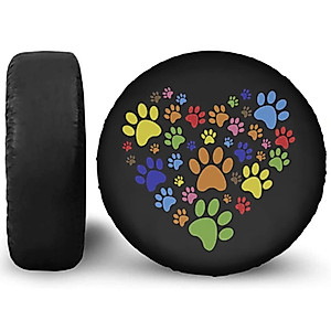 KiuLoam Cat Dog Paws Heart Print Spare Tire Cover Polyester Universal Sunscreen Waterproof Wheel Covers for Trailer Rv SUV Truck and Many Vehicles (17" for Diameter 31"-33")