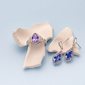 PEORA Simulated Tanzanite Teardrop Ring for Women 925 Sterling Silver, 2.25 Carats Pear Shape 10x7mm, Size 5