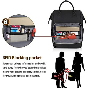 Ytonet 15 Laptop Backpack for Women, School Anti-Theft Business Travel Bookbag with USB Charging Port, Water Resistant Slim College Computer Bag for Girl Women Men, Black