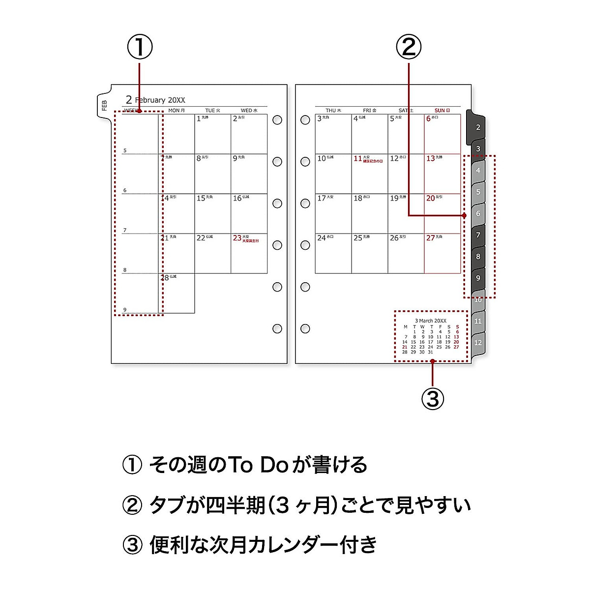 Maruman LS473-24 Notebook, Refill, 2024, Mini Data Plan, Monthly Block, Begins with January 2024