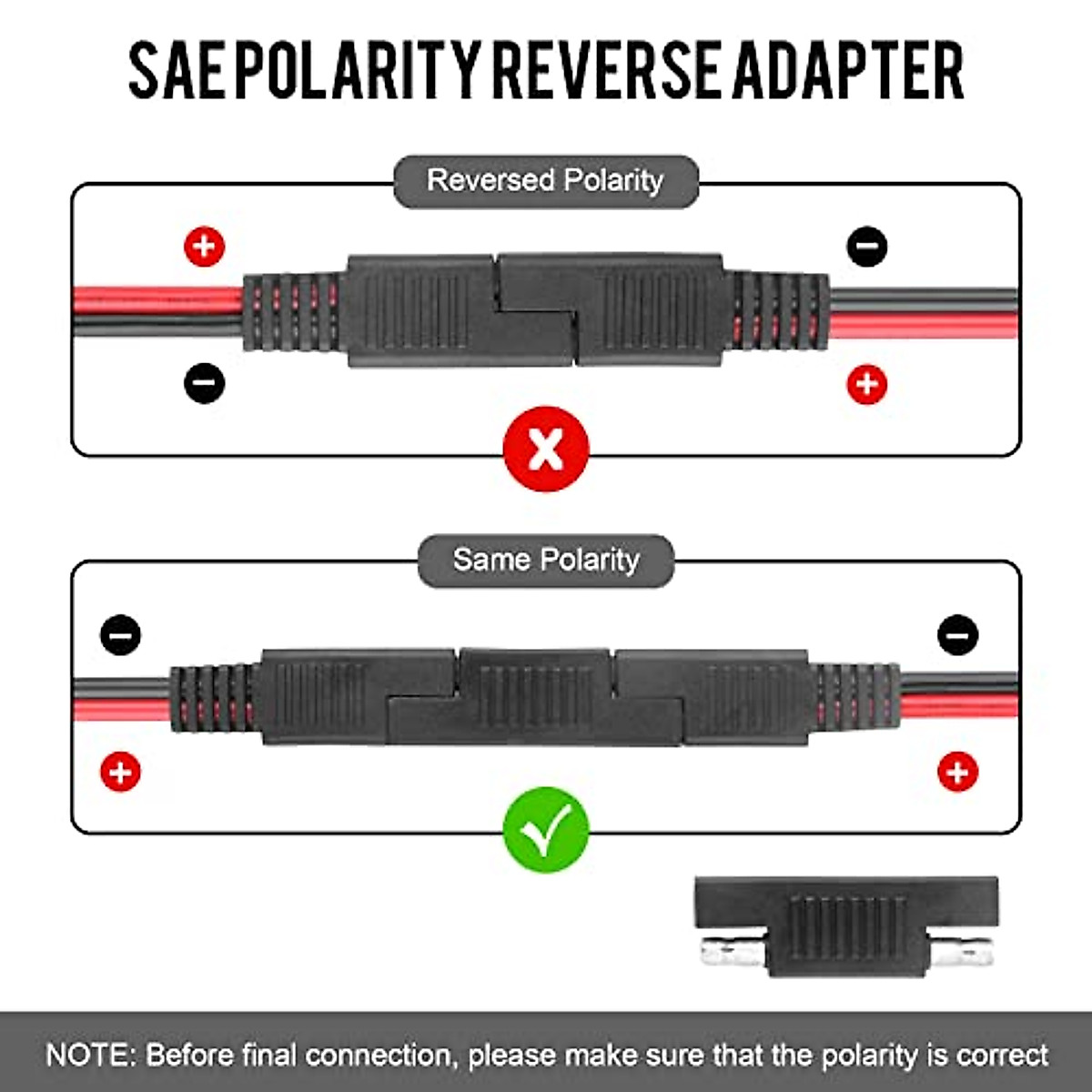 PAEKQ 12AWG Weatherproof Solar SAE Power Socket Sidewall Port SAE Quick Connector Harness Plug and SAE Connector Extension Cable for Solar Panel RVs Motorcycle Generator Battery Charger(1FT)