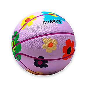 Chance Premium Rubber Outdoor/Indoor Basketball (5 Kids & Youth - 27.5", Bloom - Light Purple) Standly The Ball Stand