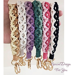 LOLAHA Macrame Keychain Wristlet Key Chain Boho Keychains for Women Cute Keychain Keyring Wrist Lanyard For Keys Car Keys Wrist Keychain Wristlet Strap Teal Keychain Accessories