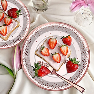 100Pcs Pink Birthday Plates rose gold plates and napkins party supplies for Girl Women