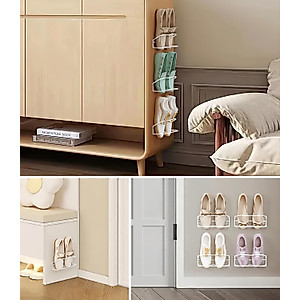 PrimZooty Wall Mounted Shoe Rack 6 Pack, with Sticky Hanging Strips, Metal Wall Shoe Storage, Hanging Shoe Organizer for Wall/RV/Door