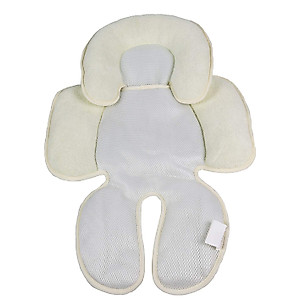 Long-Ci Baby Car Seat Pad Reversible with Head Neck Body Support for Stroller in Terry Towelling Beige