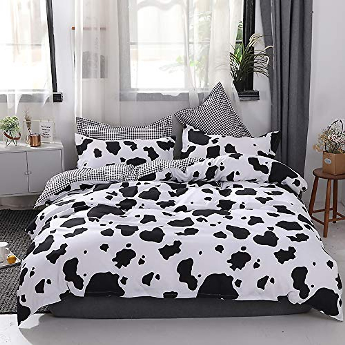 Chesterch Prevoster Teen Bedding Boys Girls Cow Print - Twin,Kids Duvet Cover Sets White 3 Pieces (1 Duvet Cover and 2 Pillowcases) - Soft,NO Comforter