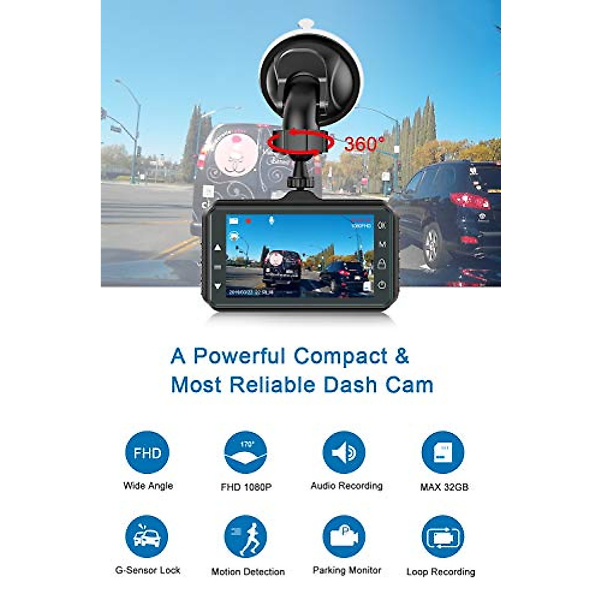Dash Cam for Cars 1080P FHD 2022 Car Dash Camera for Cars CHORTAU 3 inch Dashcam with Night Vision,170°Wide Angle, Parking Monitor, Loop Recording, G-Sensor