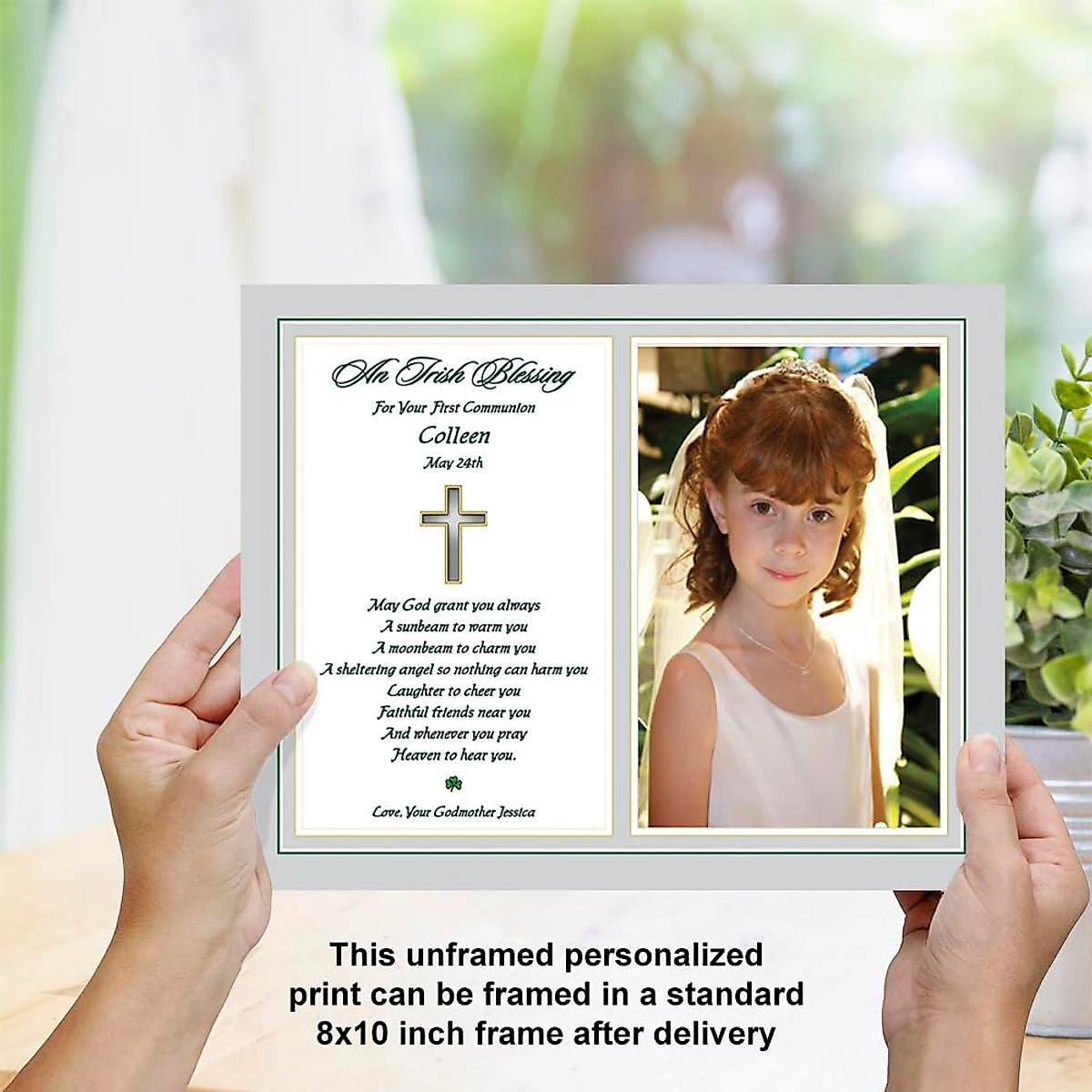 Poetry Gifts First Communion for Girl or Boy, Irish Blessing 8x10 Inch Print Personalized with Name and Photo You Add