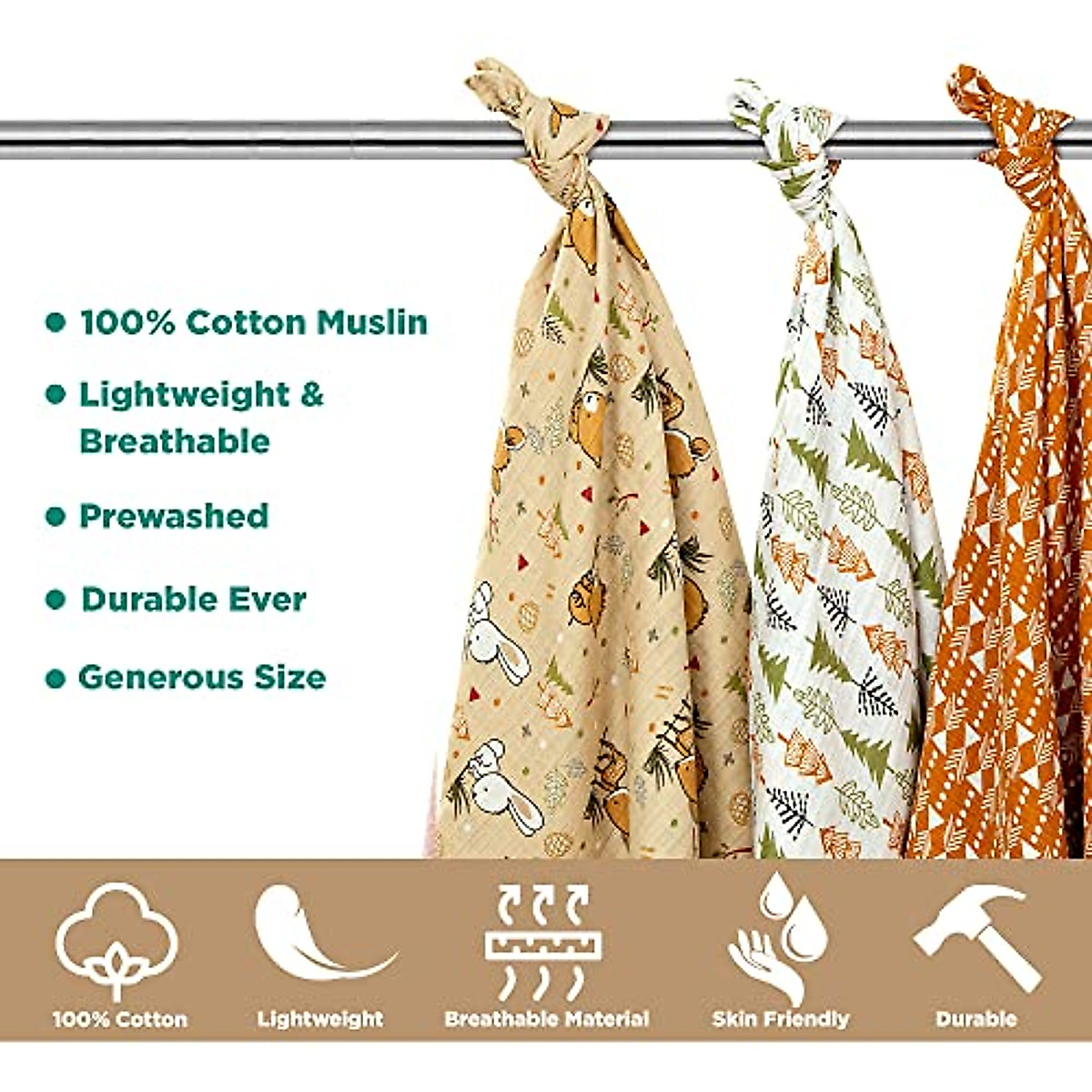 Muslin Swaddle Blankets Babies, Very Soft and Breathable Essential Receiving wrap, Ideal Newborn swaddling Set, Best Shower Gift, 47 X 47 inches (Into The Jungle (4 Pack))