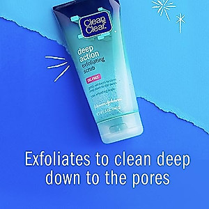Clean & Clear Oil-Free Deep Action Exfoliating Facial Scrub, Cooling Daily Face Wash With Exfoliating Beads for Smooth Skin, Cleanses Deep Down to the Pores to Remove Dirt, Oil & Makeup, 7 oz