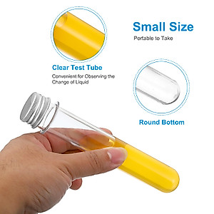 PATIKIL 50ml Test Tubes Set, 24pcs 5.5x1" Plastic Clear Round Bottom Test Tube Containers with Labels for Bead Party Candy Bath Salt Storage Plant Propagation, Silver Cap