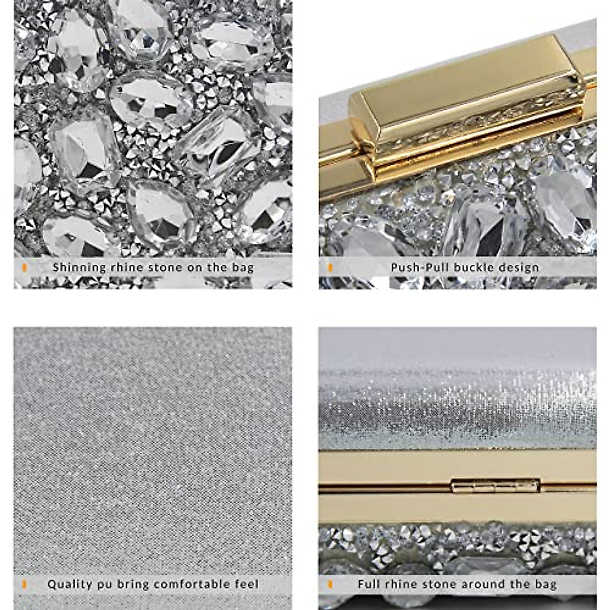 Milisente Clutch Purses For Women, Crystal Clutches Evening Bags Gemstone Clutch Purse For Wedding Party(Silver)